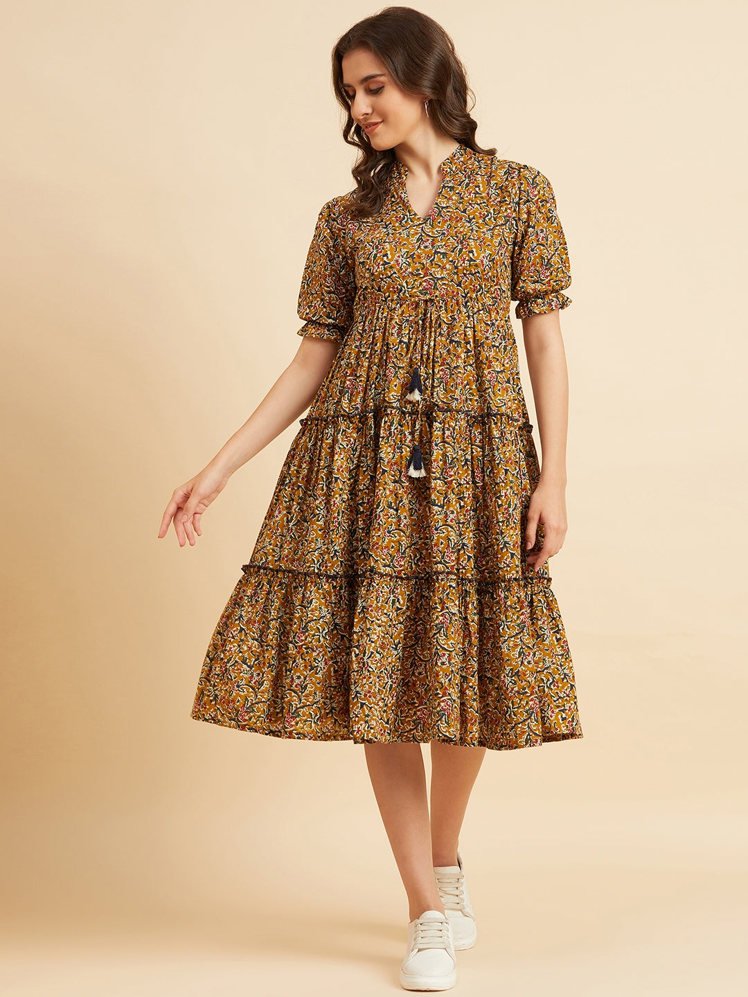 Floral Printed Cotton Three Tiered dress – Azira-Ind