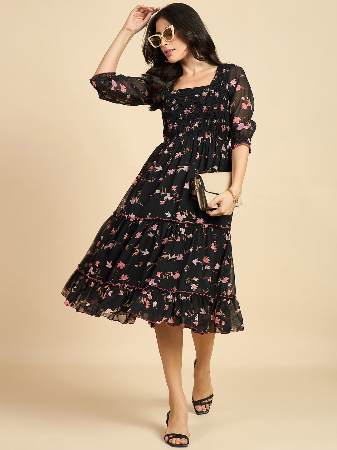 Floral Printed Fit & Flared Dress – Azirawoman.com