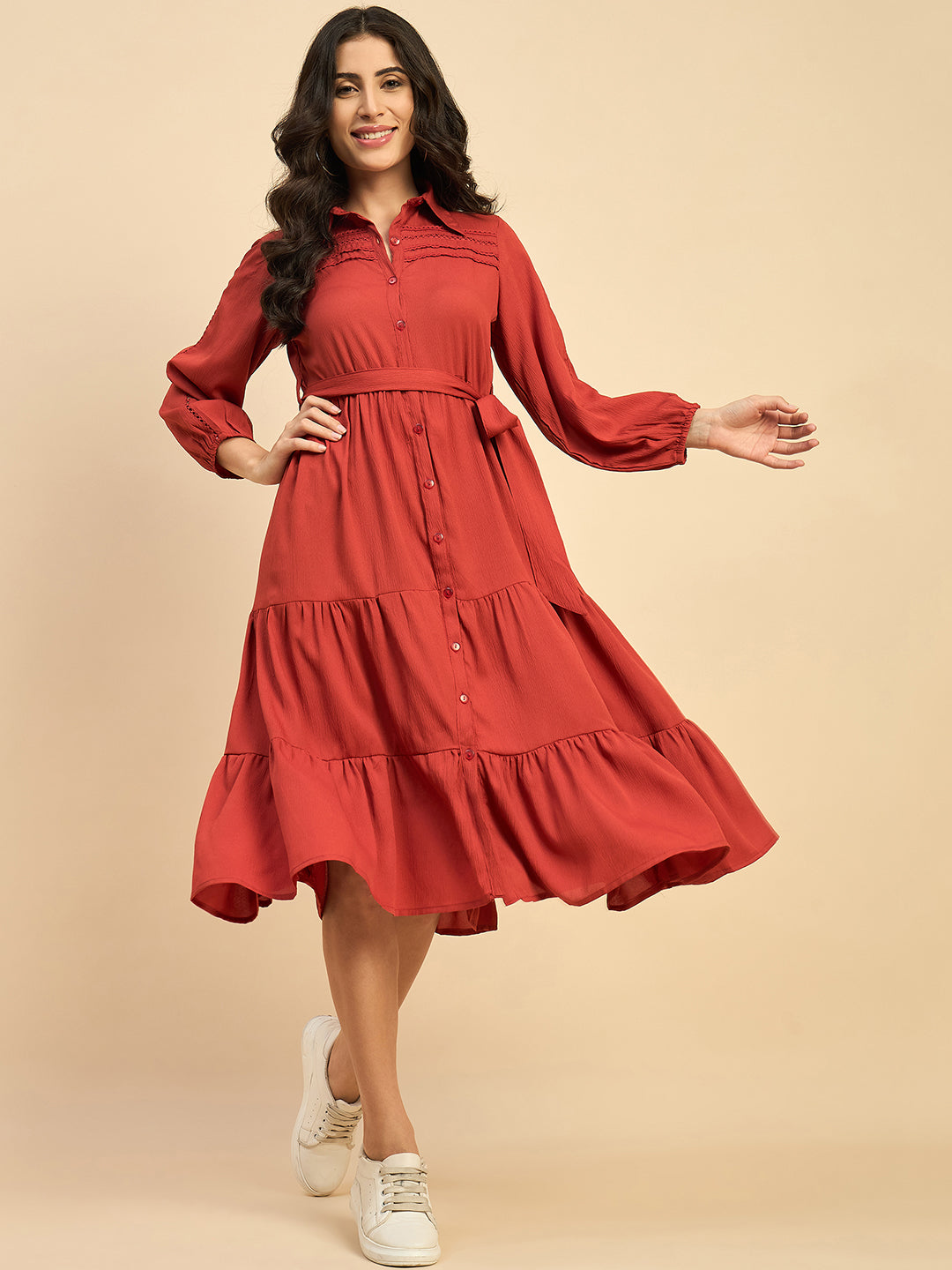 Solid Three Tiered Dress – Azira-Ind